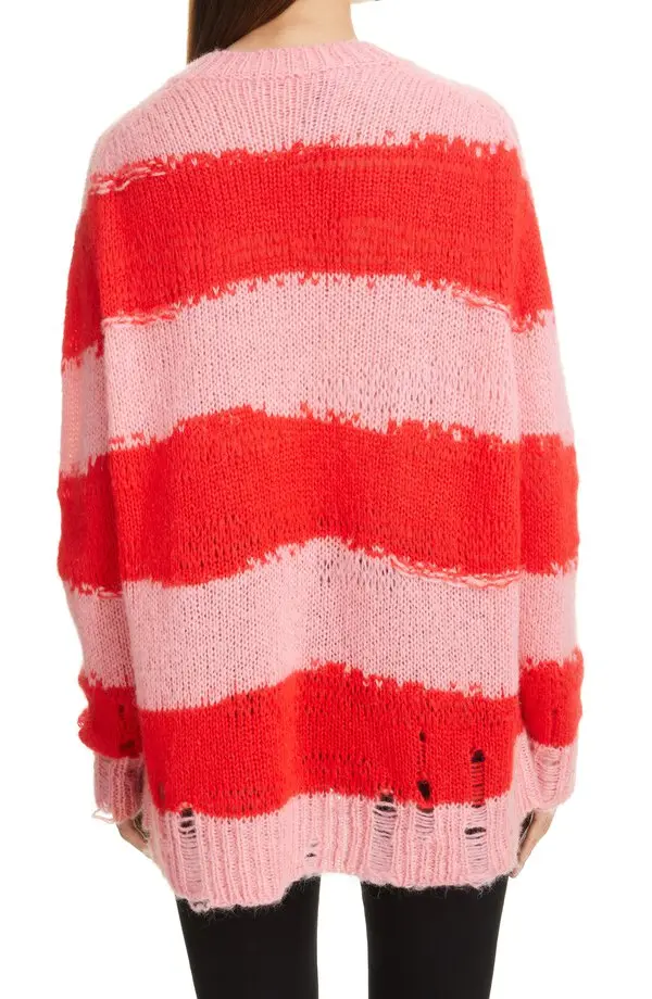 Acne Studios Kalia Block Stripe Distressed Sweater In Pink/ Red